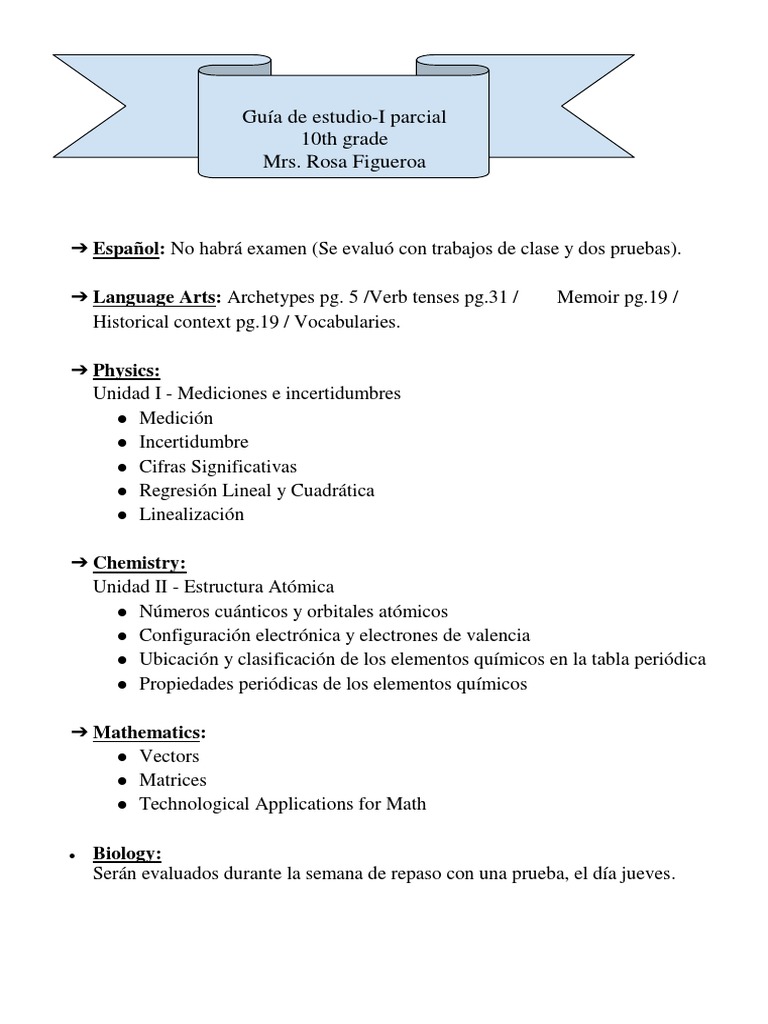Study Guide-10th Grade 2022-2023 | PDF