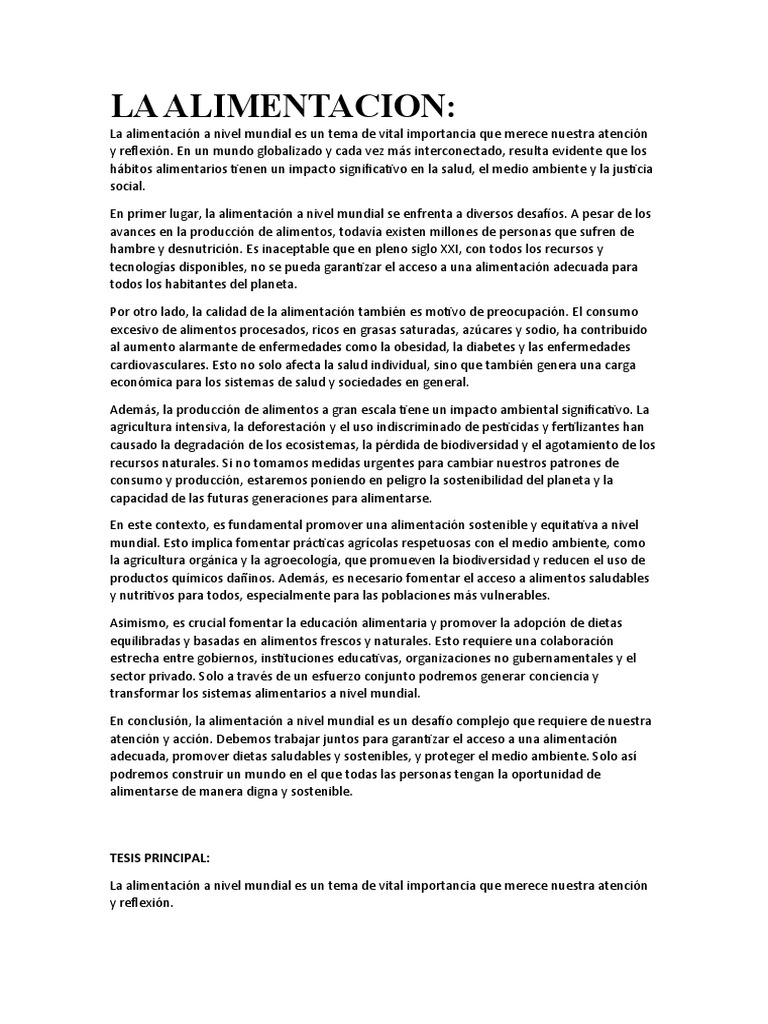 LA ALIMENTACION Texto Argumentativo | PDF