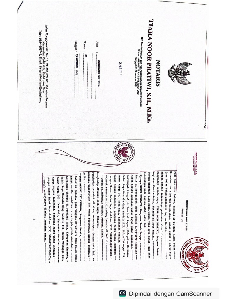 Contoh Salinan Akta Persetujuan | PDF