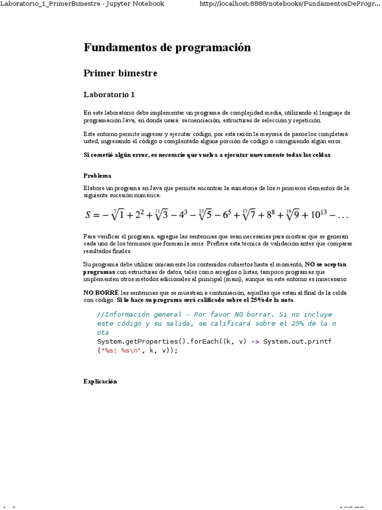 Laboratorio 1 PrimerBimestre | PDF | Java (lenguaje de programación) | Programación de computadoras