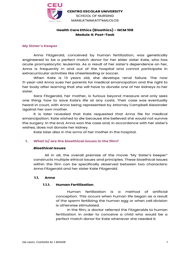 Bioethics m4. Post Task de Leon Bsn2b | PDF | Social Institutions | Applied Ethics