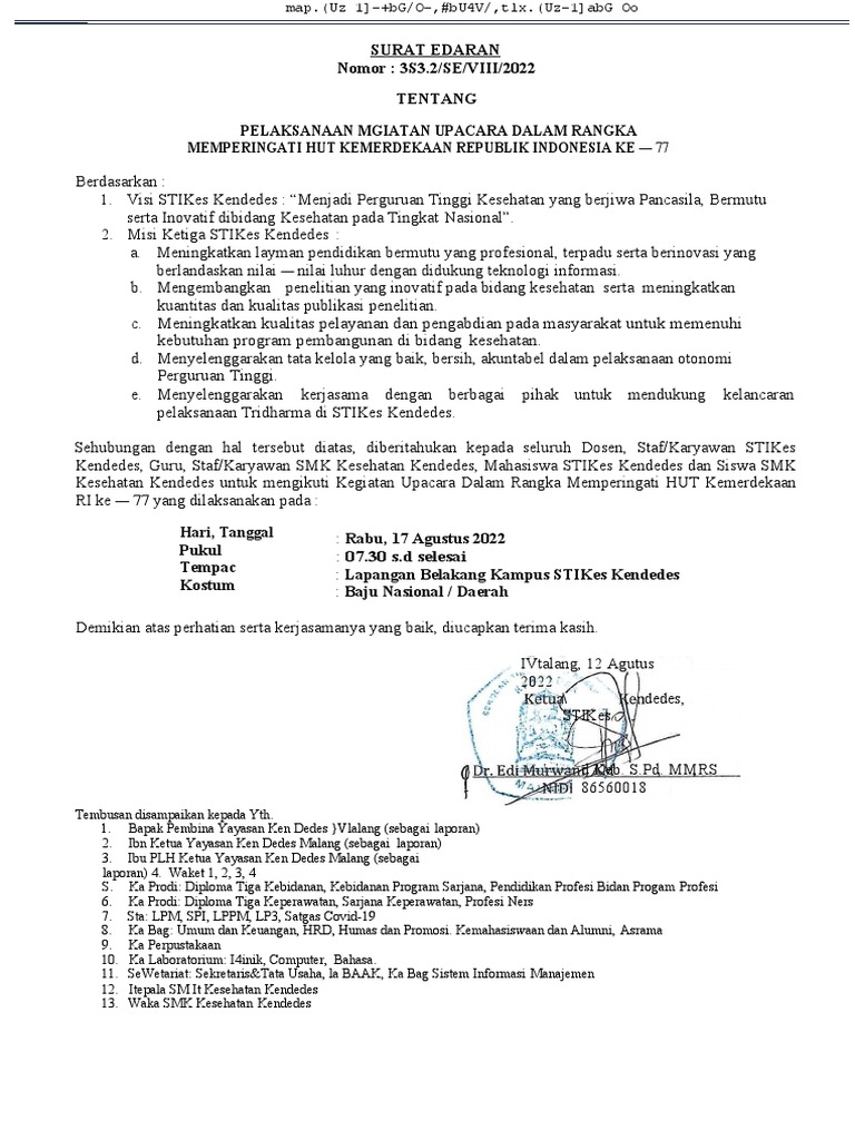 Surat Edaran Upacara 17 Agustus 2022 | PDF