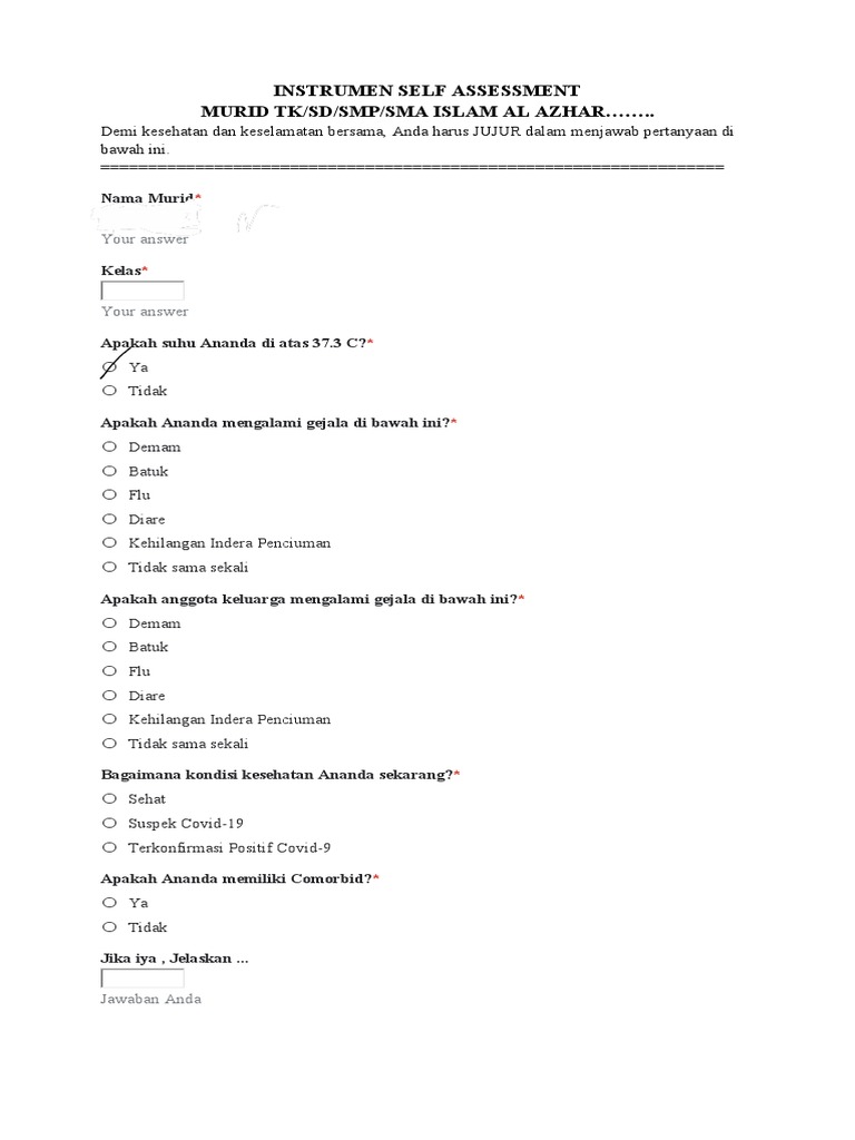 Instrumen Self Assessment Murid 2022 | PDF
