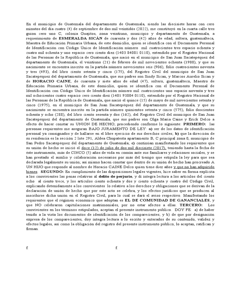 Modelo de Declaración de Union de Hecho | Descargar gratis PDF | Guatemala | Justicia