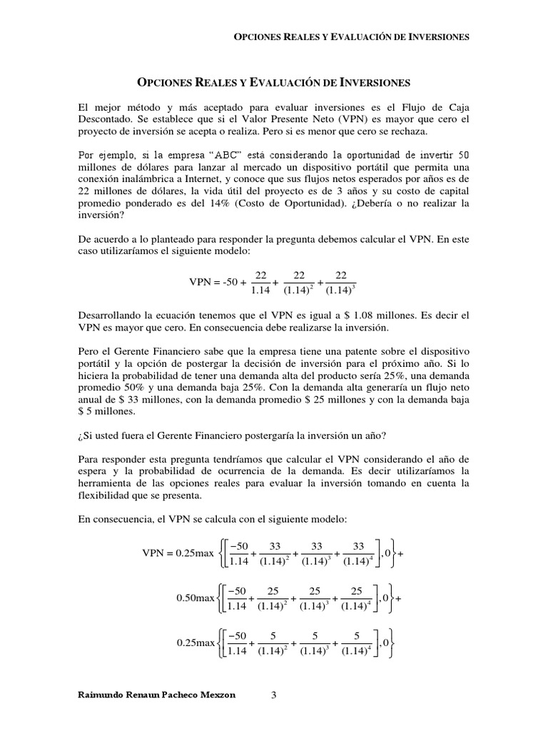 8. Opciones Reales y Evaluación de Inversiones | PDF | Opción (Finanzas) | Inversiones
