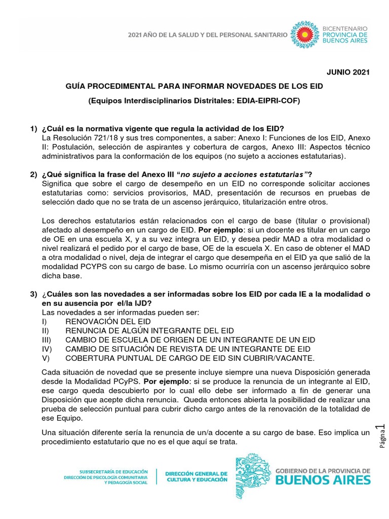 Guía Procedimental para Informar Novedades EID - Junio 2021 | PDF