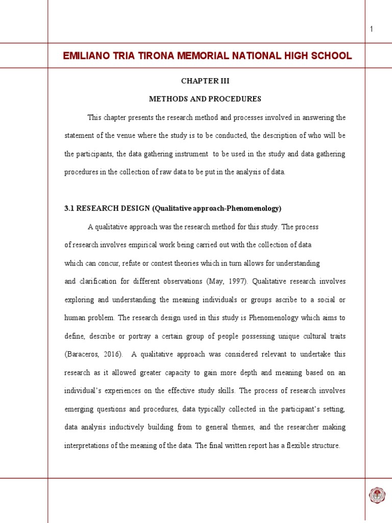 Sample Format Chapter 3 | PDF | Qualitative Research | Cognition