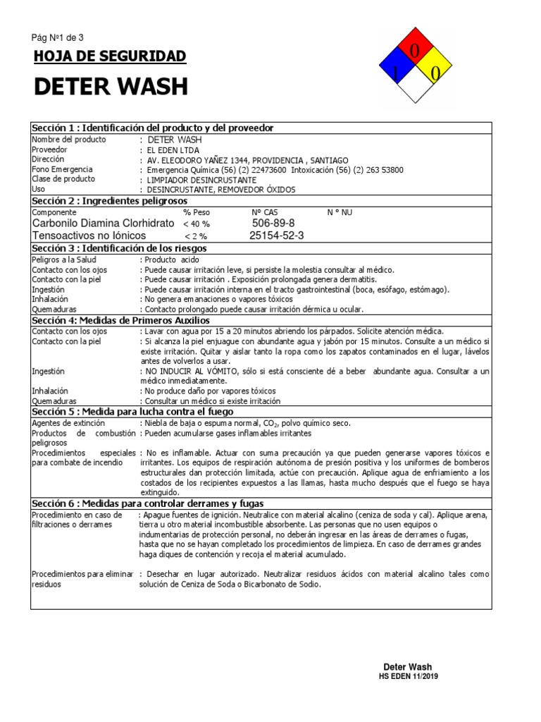 HS DETER WASH | PDF | Agua | Química