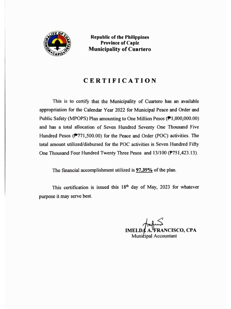 Certification From Accountant | PDF