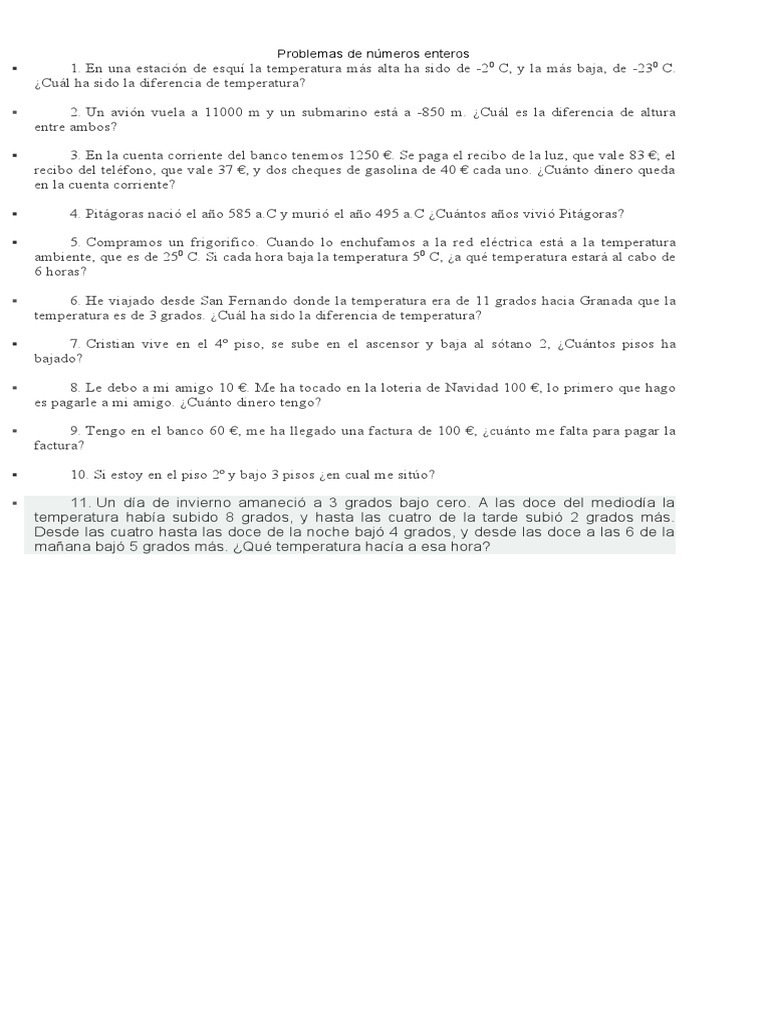 Problemas Con Enteros | PDF