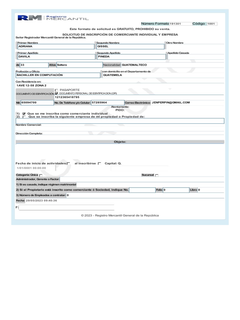 Número Formato Código: Documento Personal de Identificacion (Dpi) | PDF
