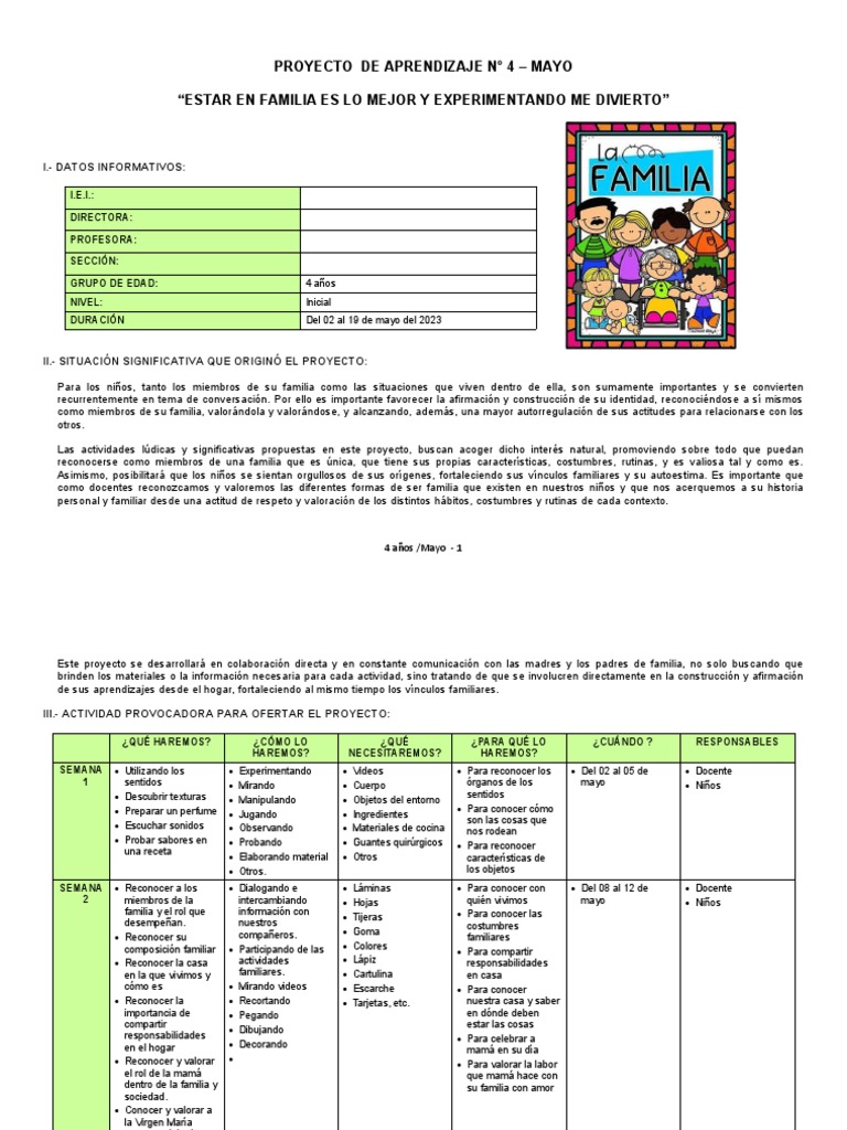 Proyecto Familiar para Niños de 4 Años | PDF | Familia | Información