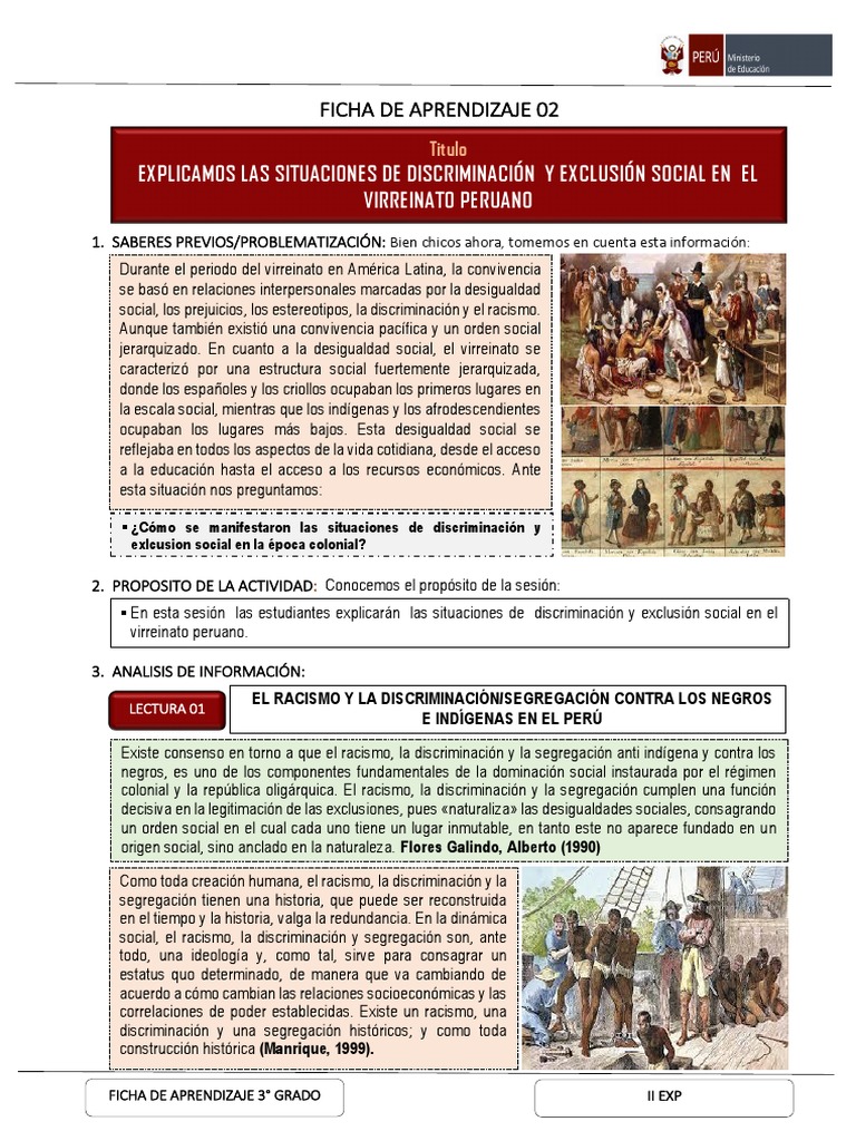 2 Ficha de Aprendizaje CCSS 3° Grado1 | PDF | Racismo | Discriminación ...