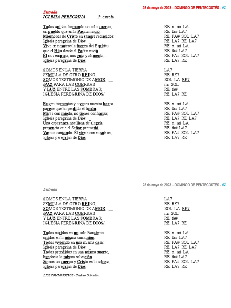 12 Letras y Acordes de Los Cantos Sugeridos para La Misa - Edgar López | PDF | Misa (liturgia ...