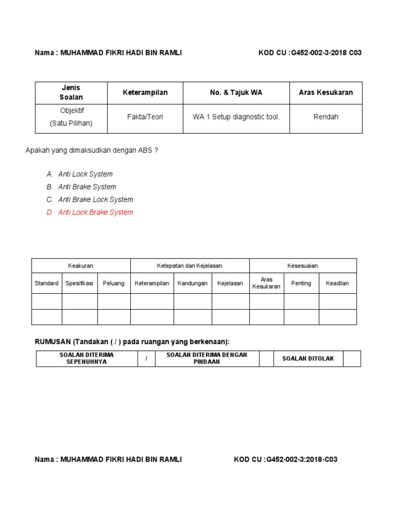 Topi Kasut Soalan Objektif | PDF