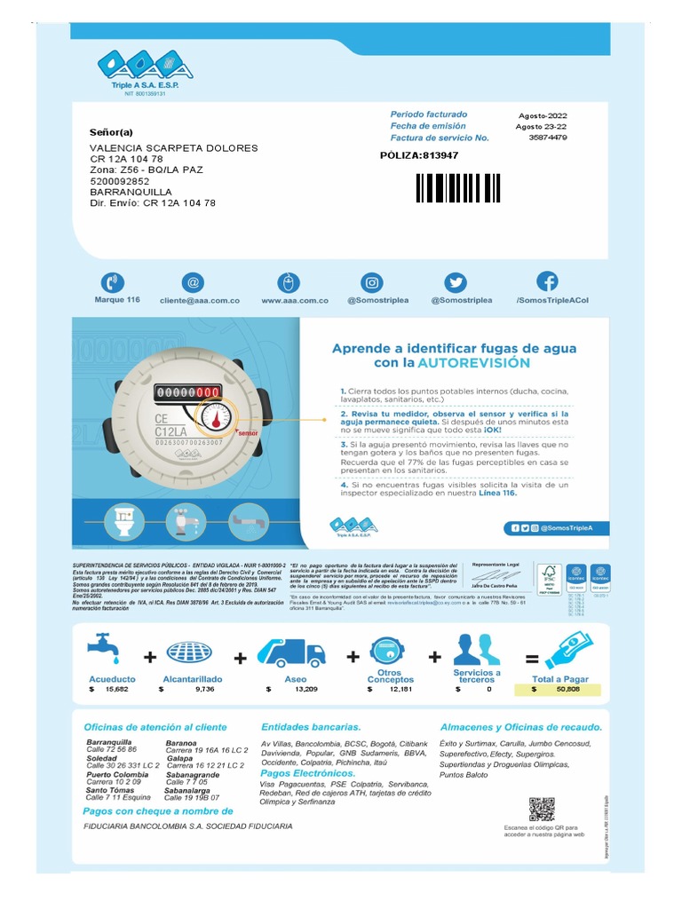 Factura Gateway - 35874479 AAA | PDF | Suministro de agua | Ingeniería ...