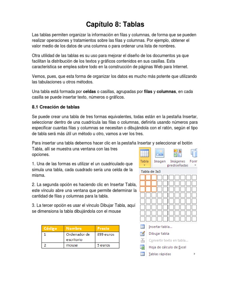 Capítulo 8. Tablas | PDF | Ventana (informática) | Página web