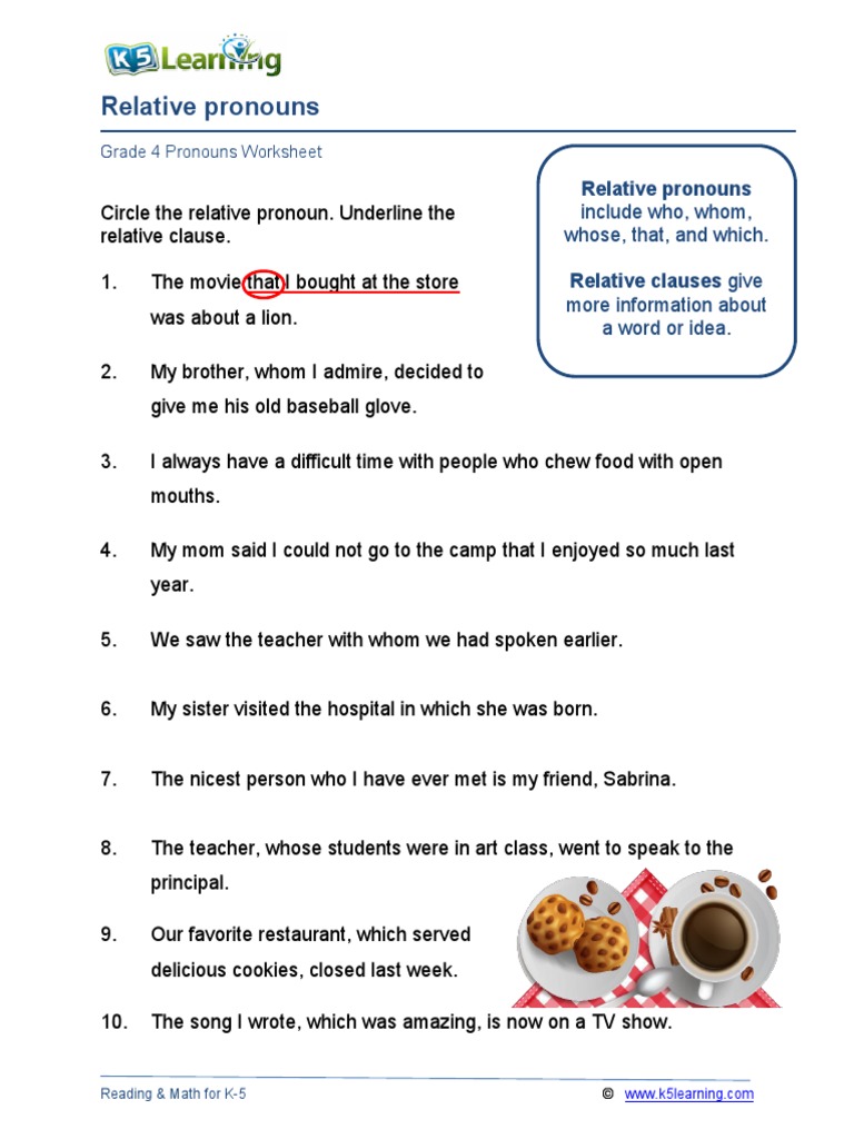 Worksheetsgrammargrade 4 Relative Pronouns A PDF | PDF | Language Arts ...