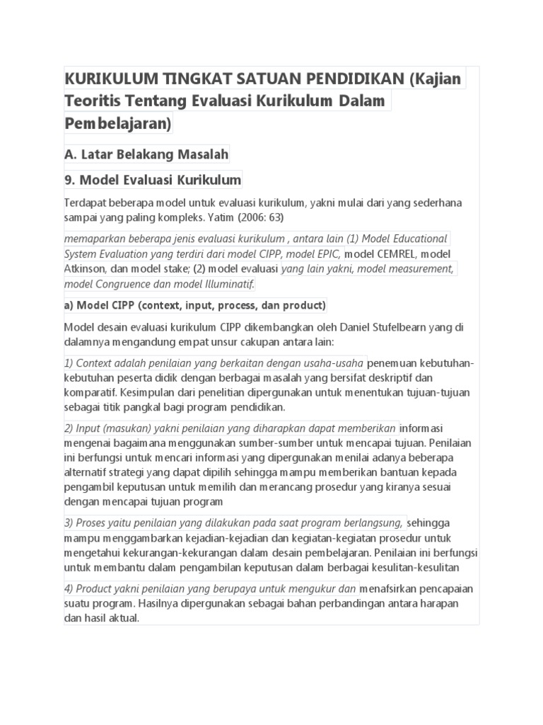 Model Evaluasi Kurikulum Pendidikan | PDF