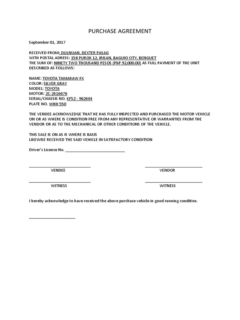 Purchase Agreement | PDF