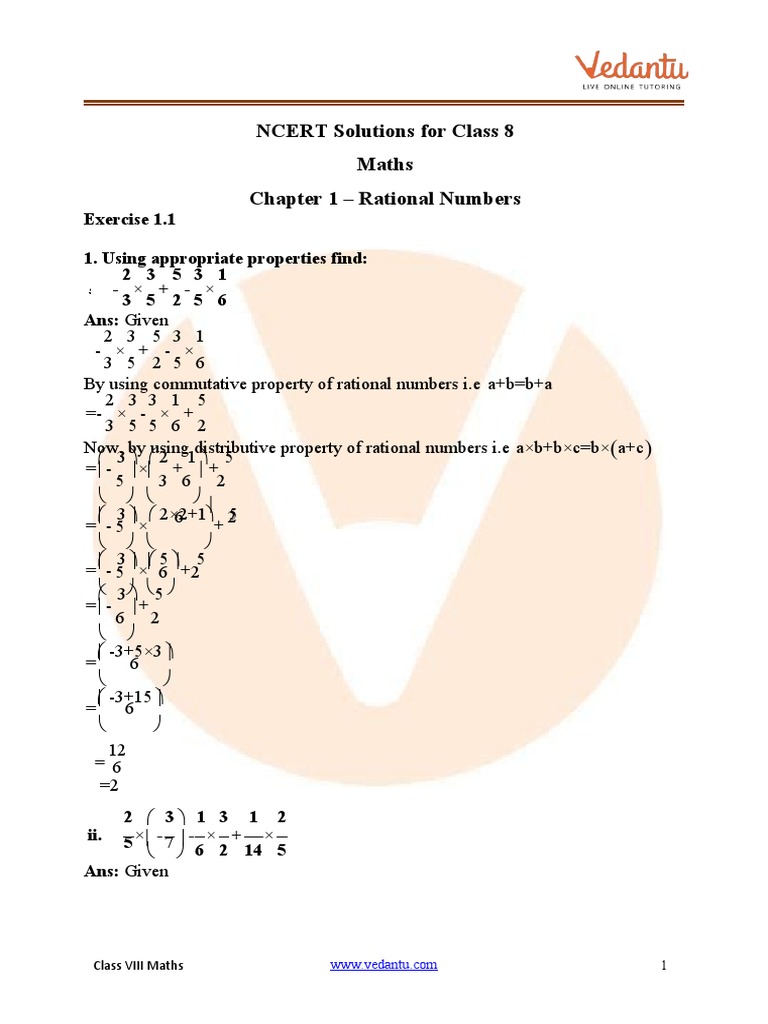 Class 8 - Maths - Rational Numbers | PDF