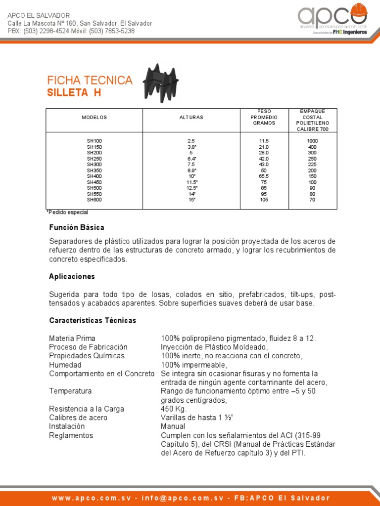 Ficha Técnica Silleta H | PDF