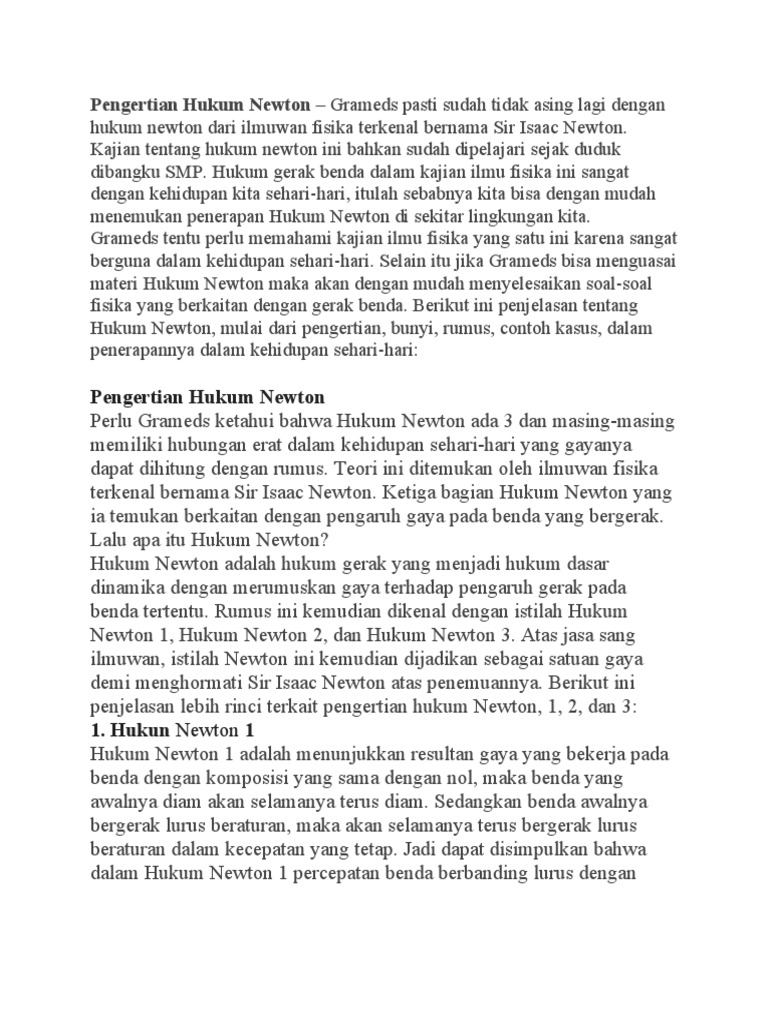 Pengertian dan Hukum Newton | PDF | Metode & Bahan Ajar