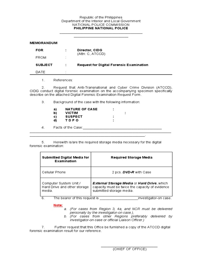 Sample Request Format of Digital Forensic Examination | PDF | Digital Forensics | Forensic Science