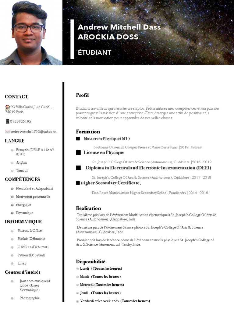 Andrew Mitchell Dass Arockia Doss: Étudiant | PDF