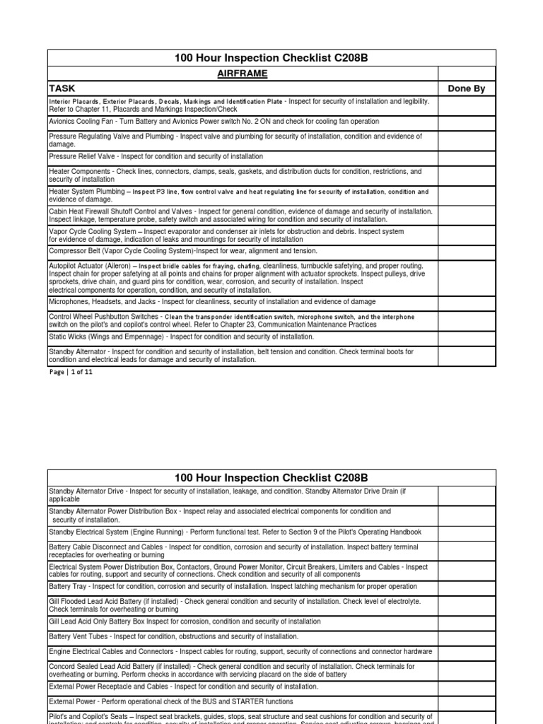C208B 100 Hrs Checksheet Modified | PDF