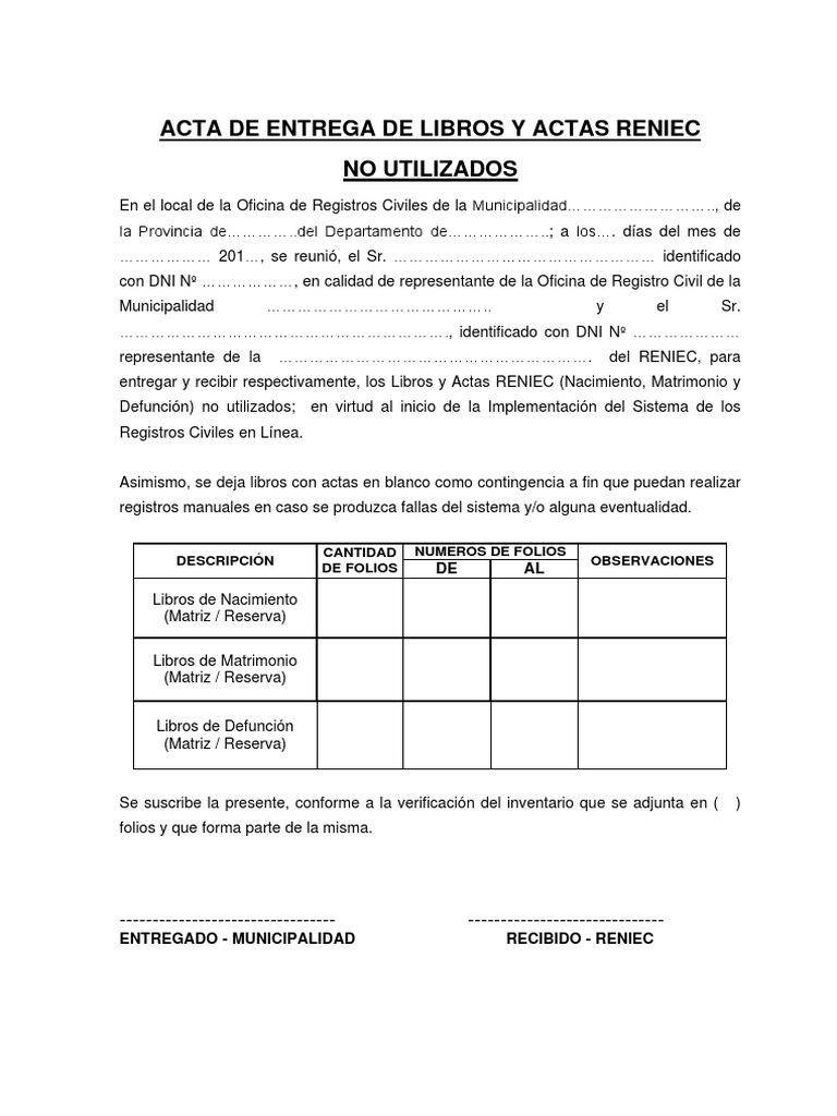 Acta de Entrega de Libros No Utilizados | PDF