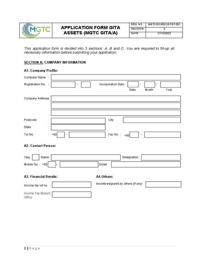 Rec GTGT 001 Application Form For Gita Asset MGTC Gita A 1 | PDF ...