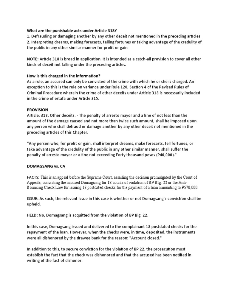 Article 318: Punishable Acts & Case Analysis | PDF