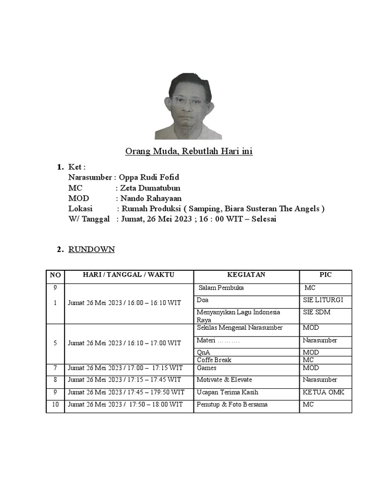 Rundown Acara, LDK Omk Ling. Engelbertus | PDF