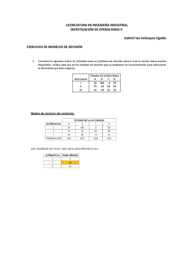 Ejercicios de Modelos de Decisión, Davis y McKeown | PDF