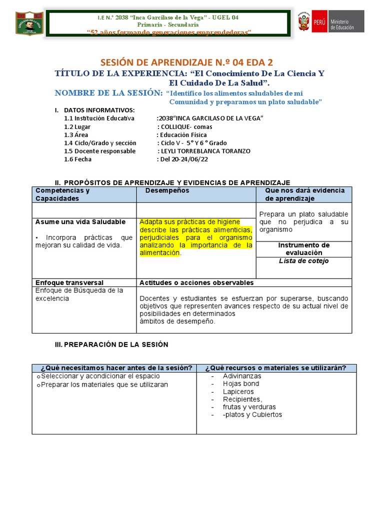 Sesion 4 | PDF | Aprendizaje | Alimentos