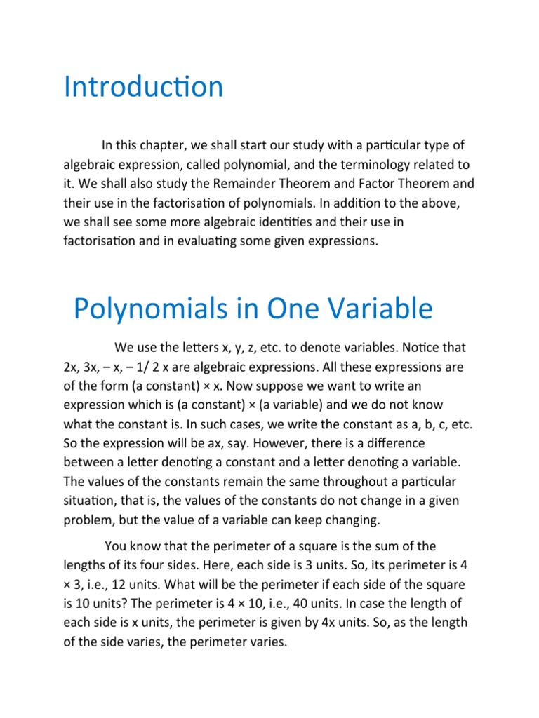 Introduction | PDF | Polynomial | Factorization Introduction | PDF | Polynomial | Factorization