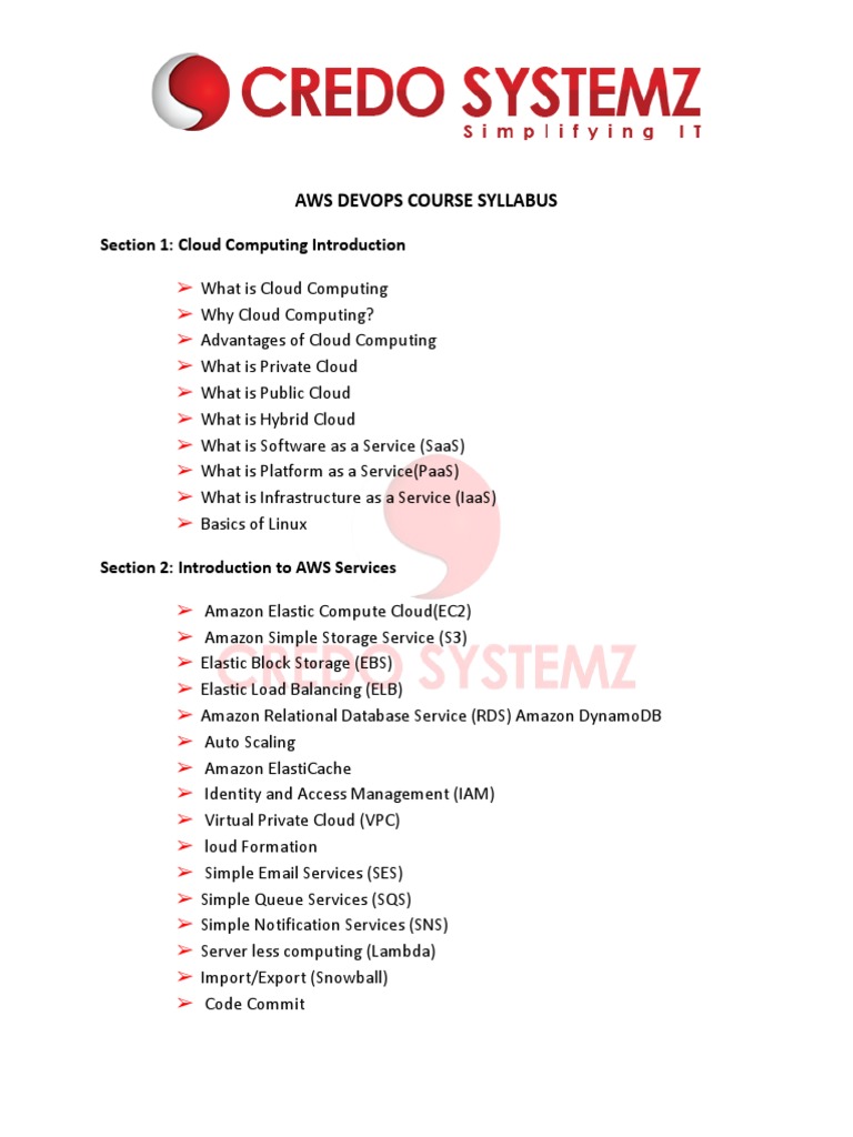 AWS DevOps Course Syllabus | PDF | Cloud Computing | Amazon Web Services AWS DevOps Course Syllabus | PDF | Cloud Computing | Amazon Web Services