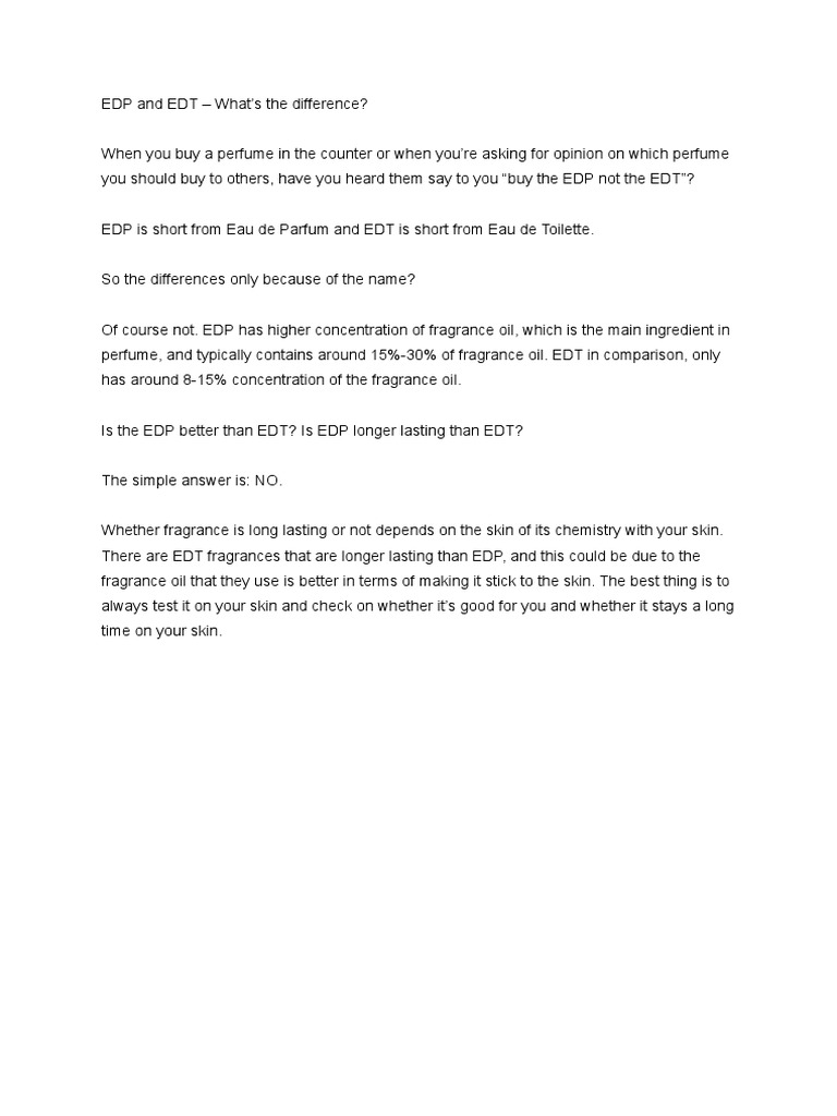 EDP vs. EDT: Key Differences Explained | PDF | Lifestyle