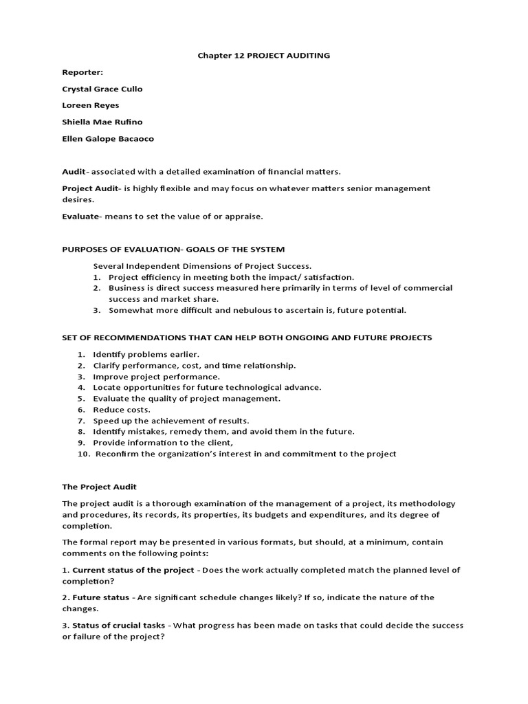 Chapter 12 Project Auditing | PDF | Audit | Evaluation