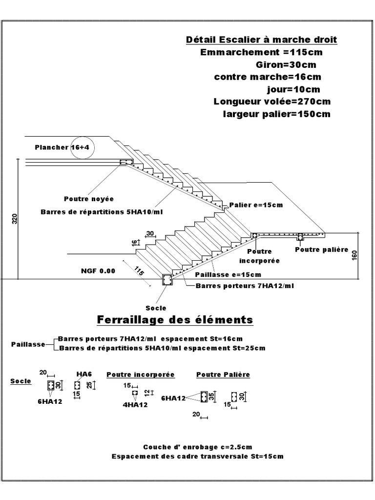 Plan Ferraillage Escalier Beton Arme
