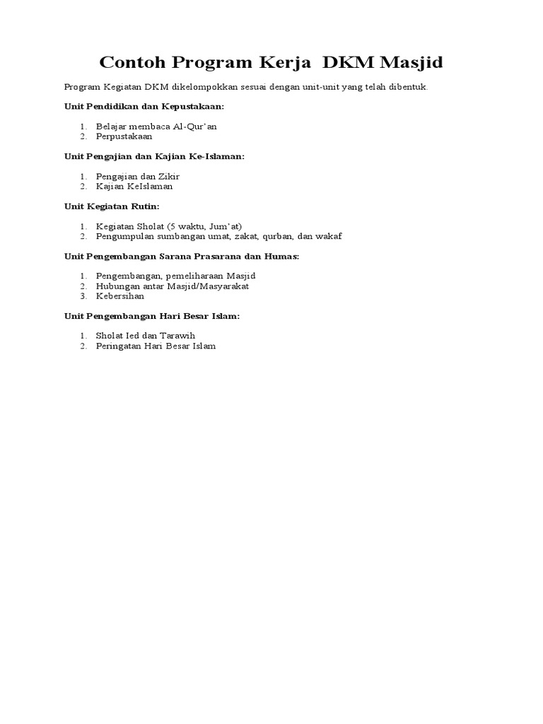 Contoh Program Kerja DKM Masjid Pra Raker | PDF