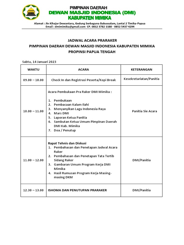 Rundown Acara Pra Raker 2023 | PDF