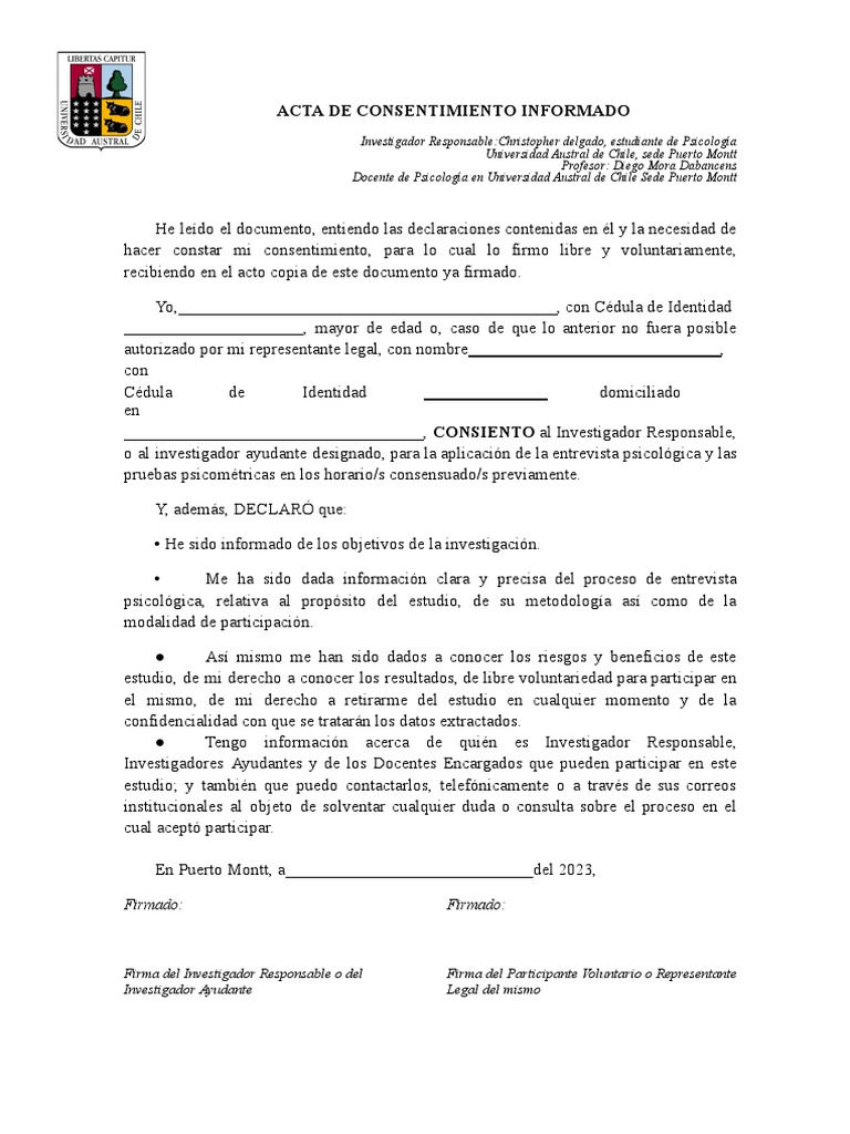 Acta de Consentimiento Informado | PDF