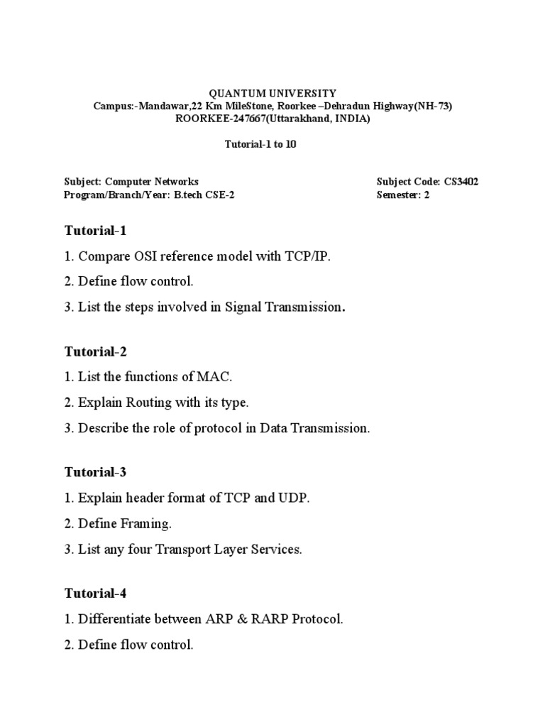 B.Tech CSE-2 Networking Tutorials | PDF