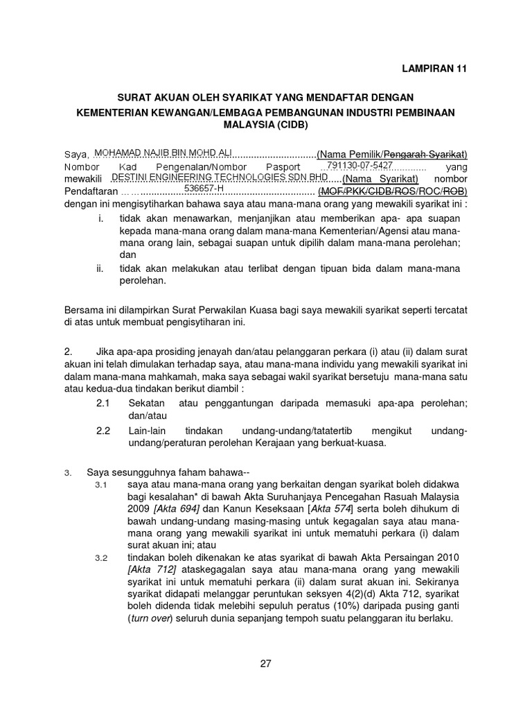 LAMPIRAN 11 - Surat Akuan Oleh Syarikat | PDF