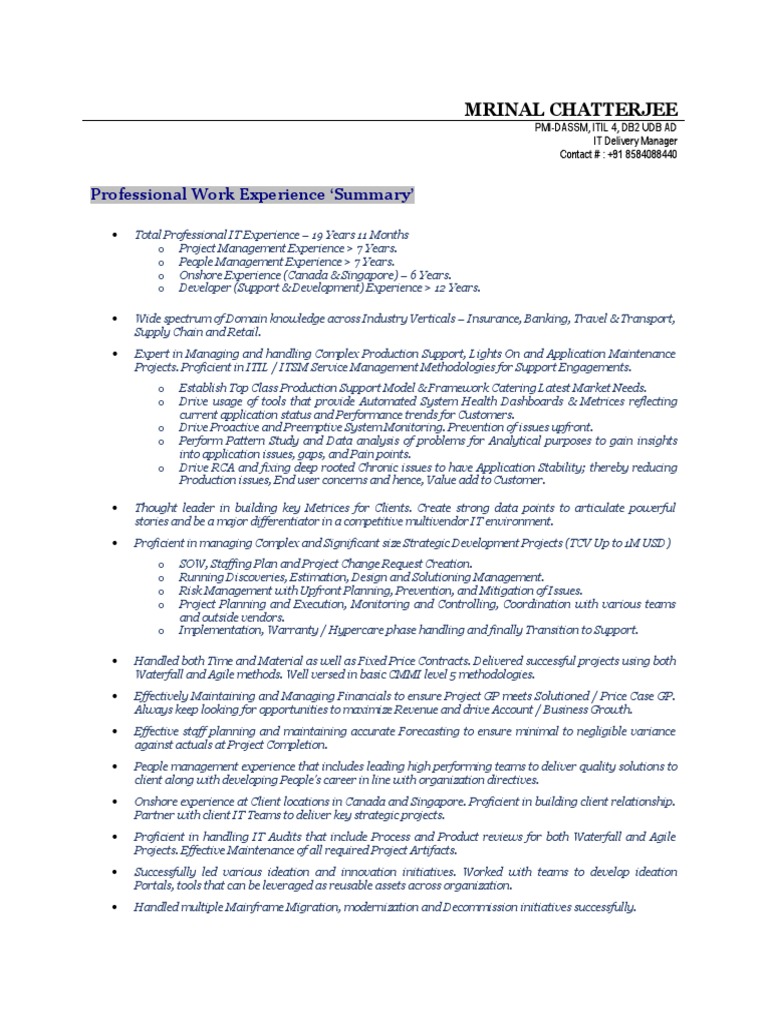 Professional Profile - Mrinal Chatterjee | PDF | Ibm Db2 | Project ...