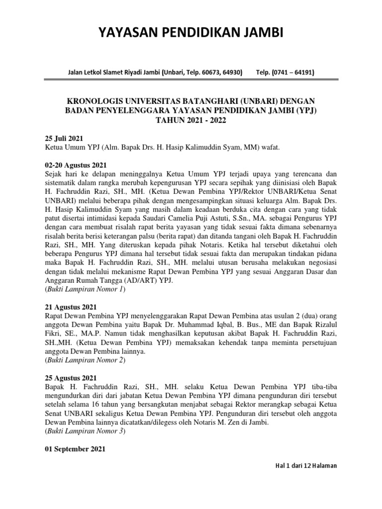 Krisis Kepengurusan YPJ dan UNBARI | PDF