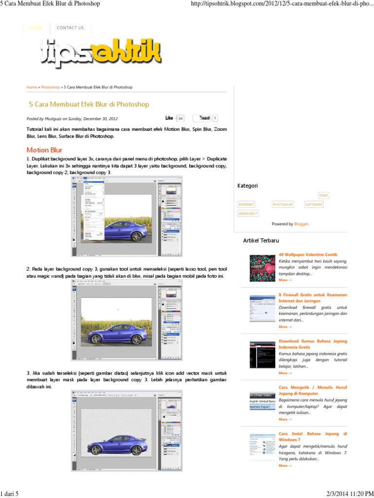 5 Cara Membuat Efek Blur Di Photoshop | PDF