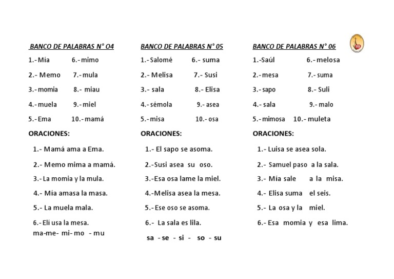 Banco de Palabras # 4, 5 y 6 | PDF